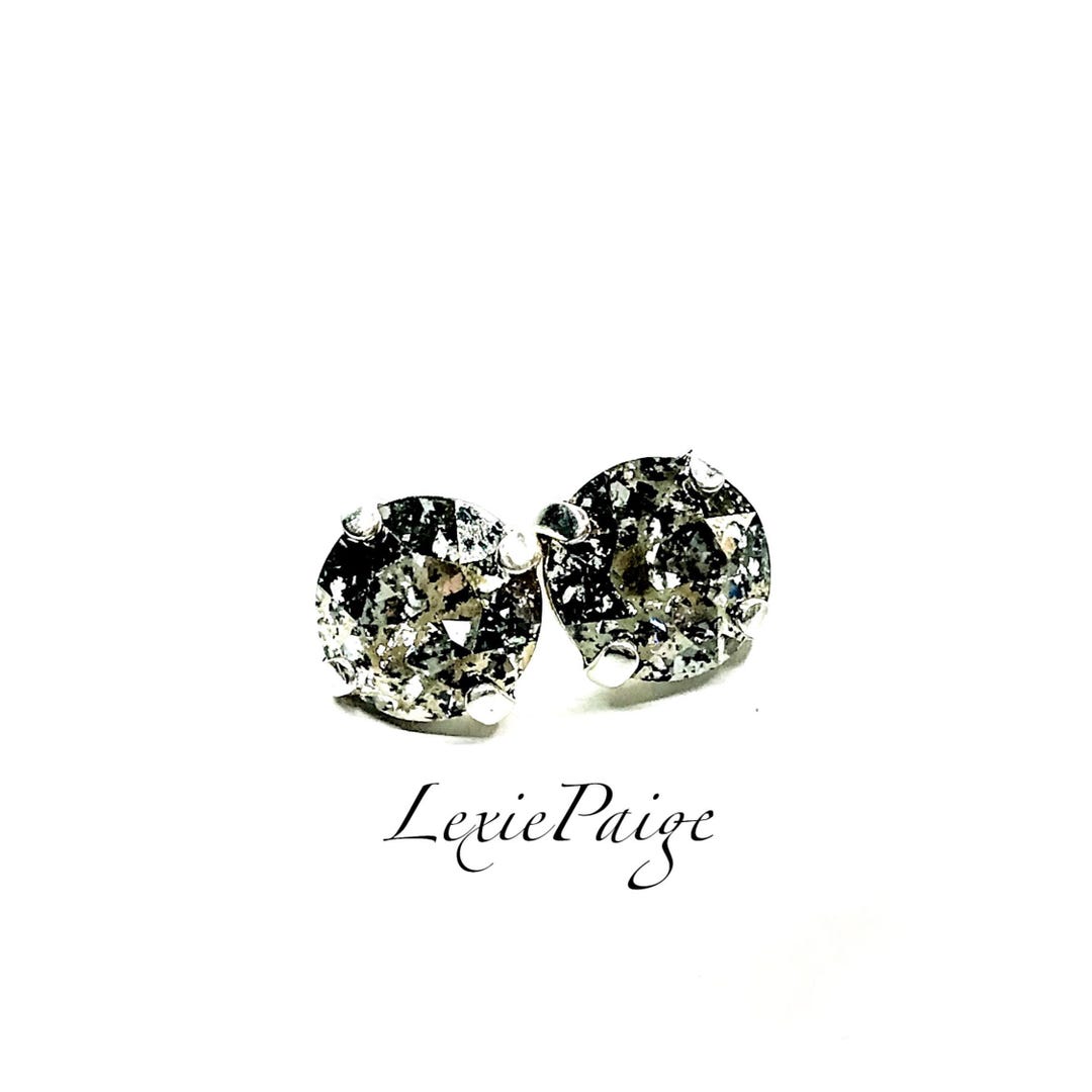 8mm Gold Patina Crystal Stud Earrings: Shiny Silver Finish - Etsy