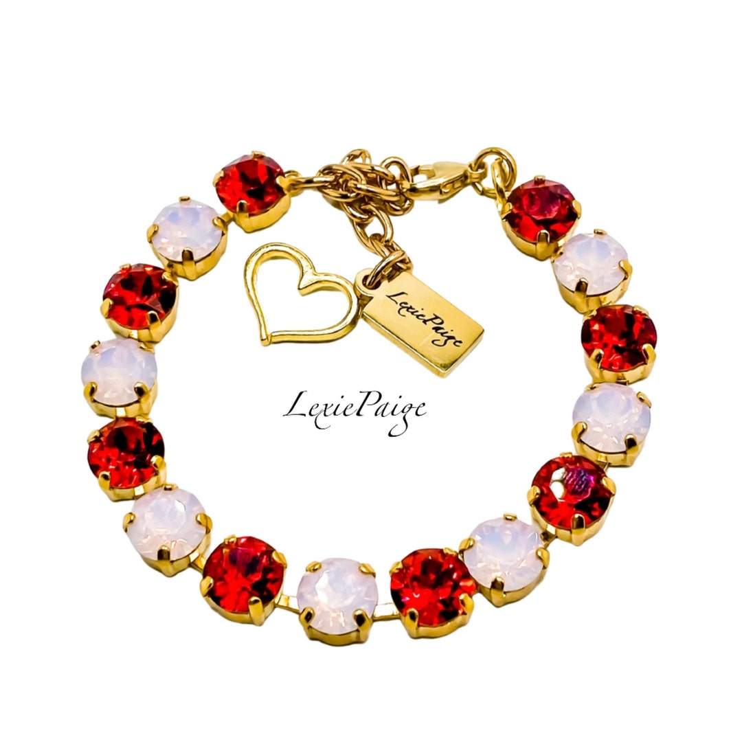 Crystal Bracelet: Rose Water Opal & Scarlet Red, Gold Finish - Etsy