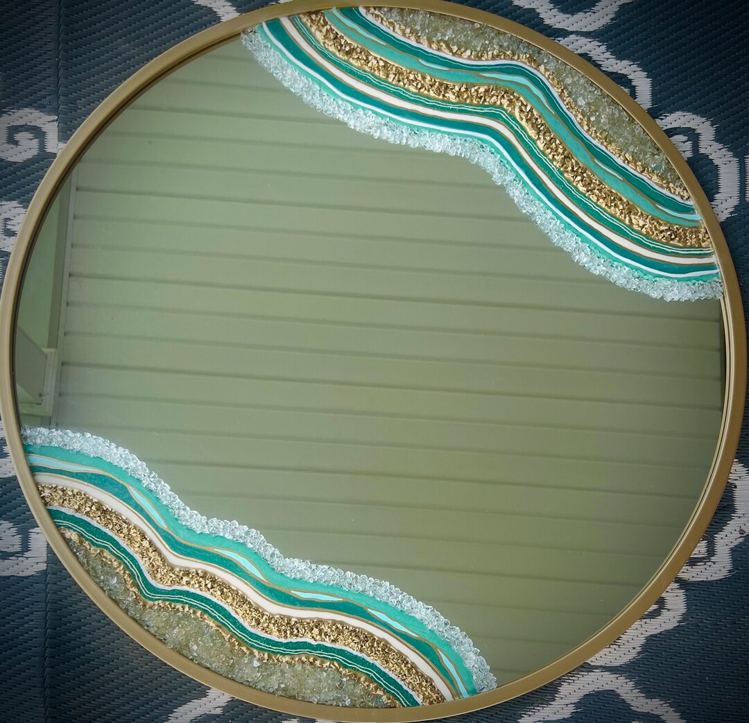 Teal Epoxy Resin Geode Inspired Wall Hanging Mirror - Etsy