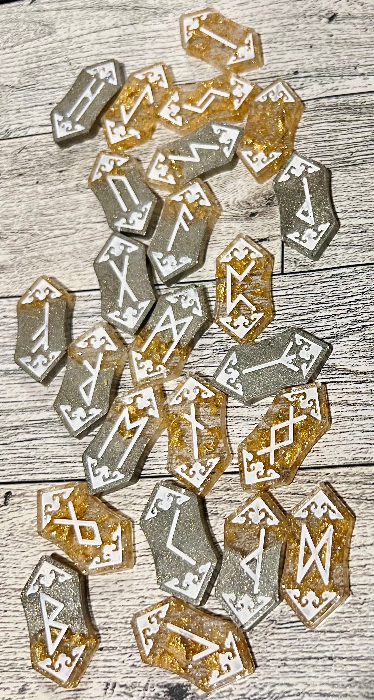 Grey & Gold Runes and Rune Mat - Etsy