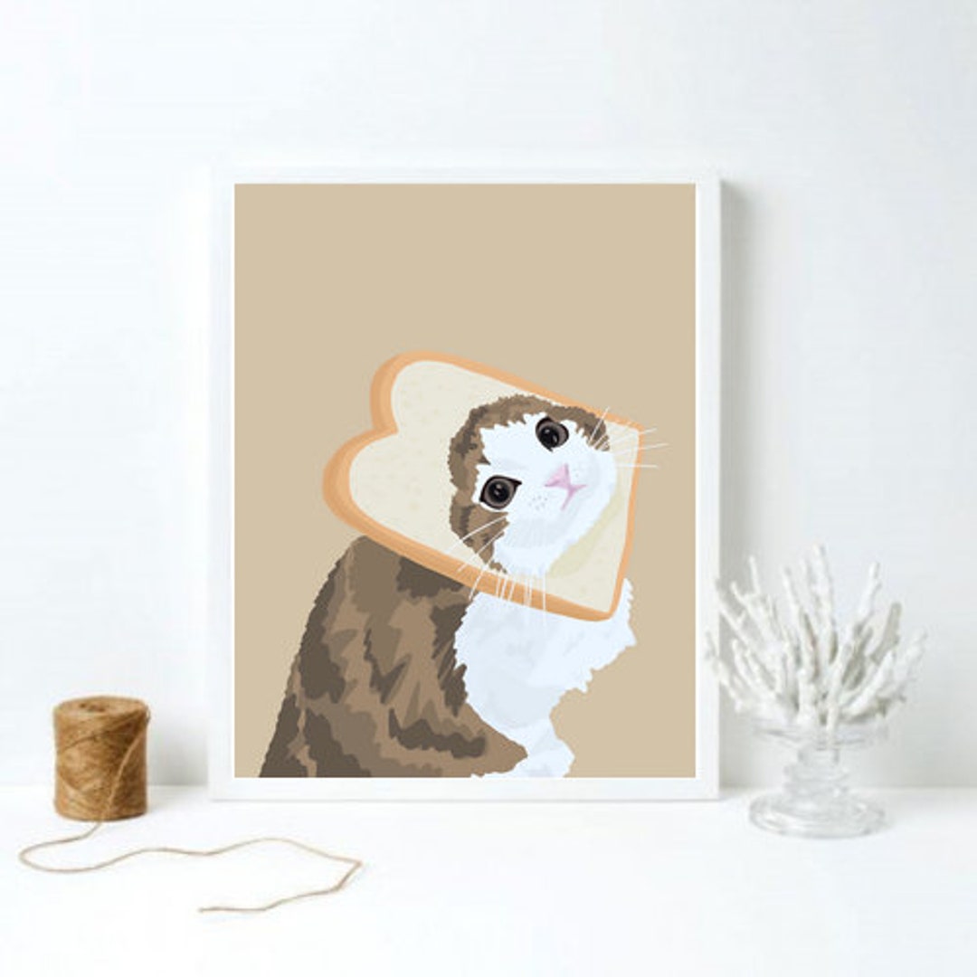 Breadface Cat Sliced Bread Pets Animal Portrait Cute Adorable Digital ...