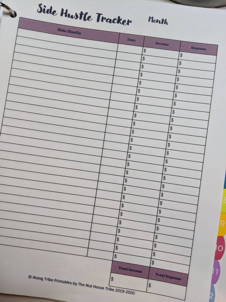 Side Hustle Tracker Printable Template Budget Binder Side Income Budget ...