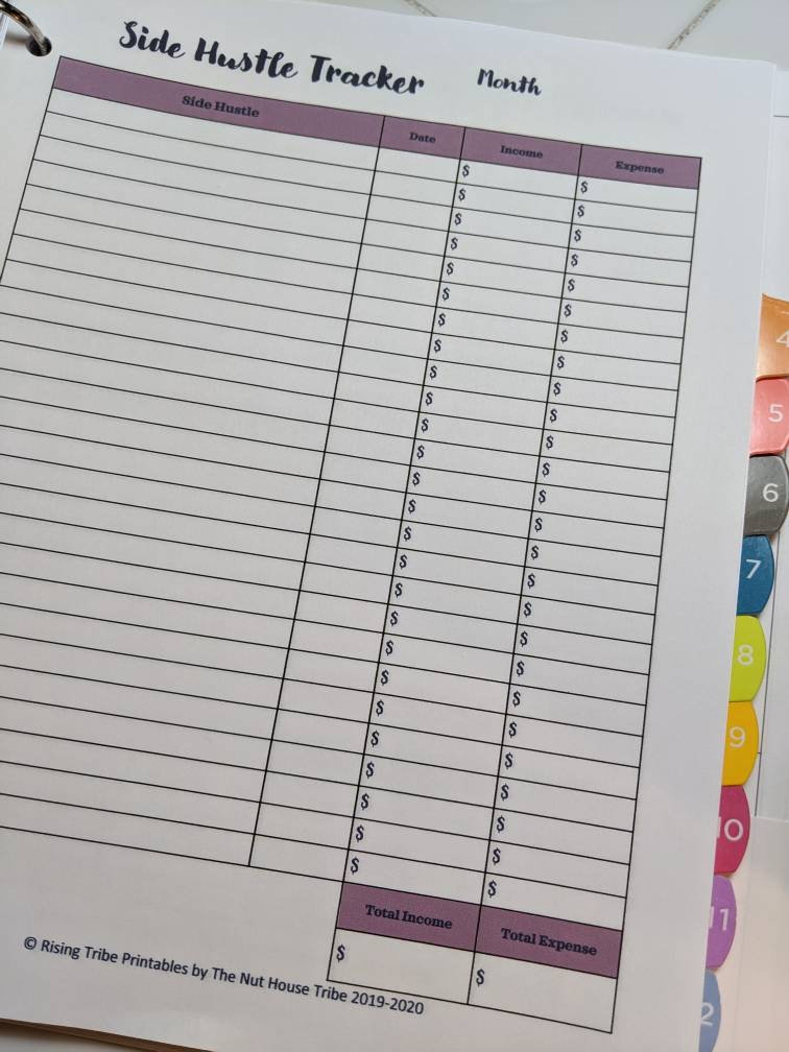 Side Hustle Tracker Printable Template Budget Binder Side Income Budget ...