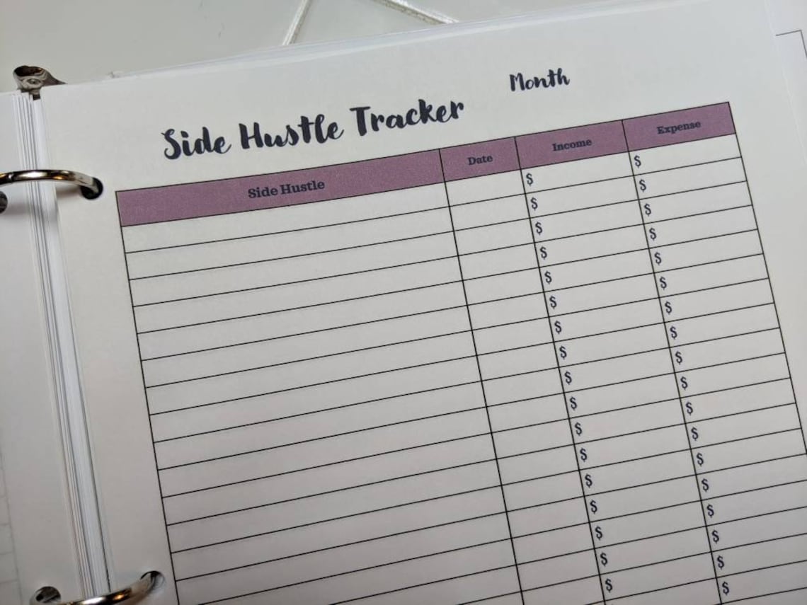 Side Hustle Tracker Printable Template Budget Binder Side Income Budget ...