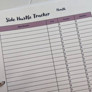 Side Hustle Tracker Printable Template Budget Binder Side Income Budget ...