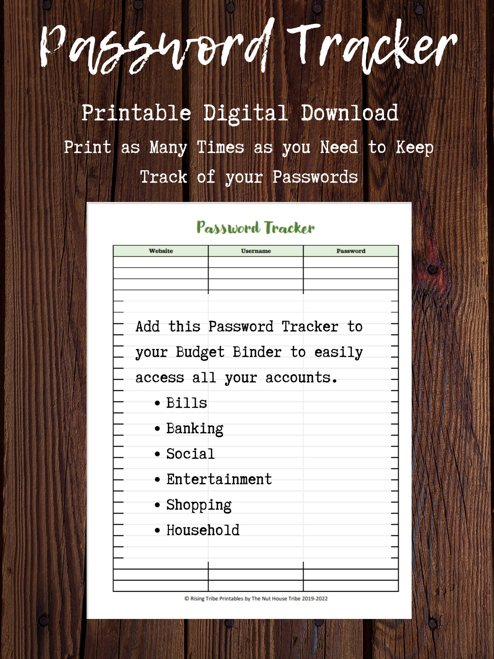 Password Tracker Printable Digital Download - Etsy