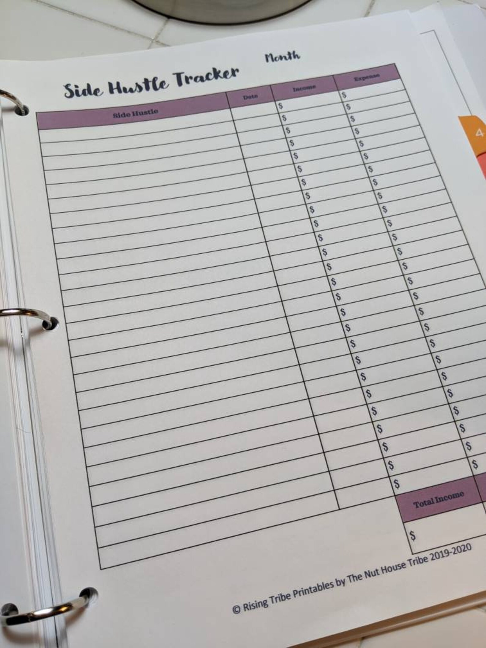 Side Hustle Tracker Printable Template Budget Binder Side Income Budget ...