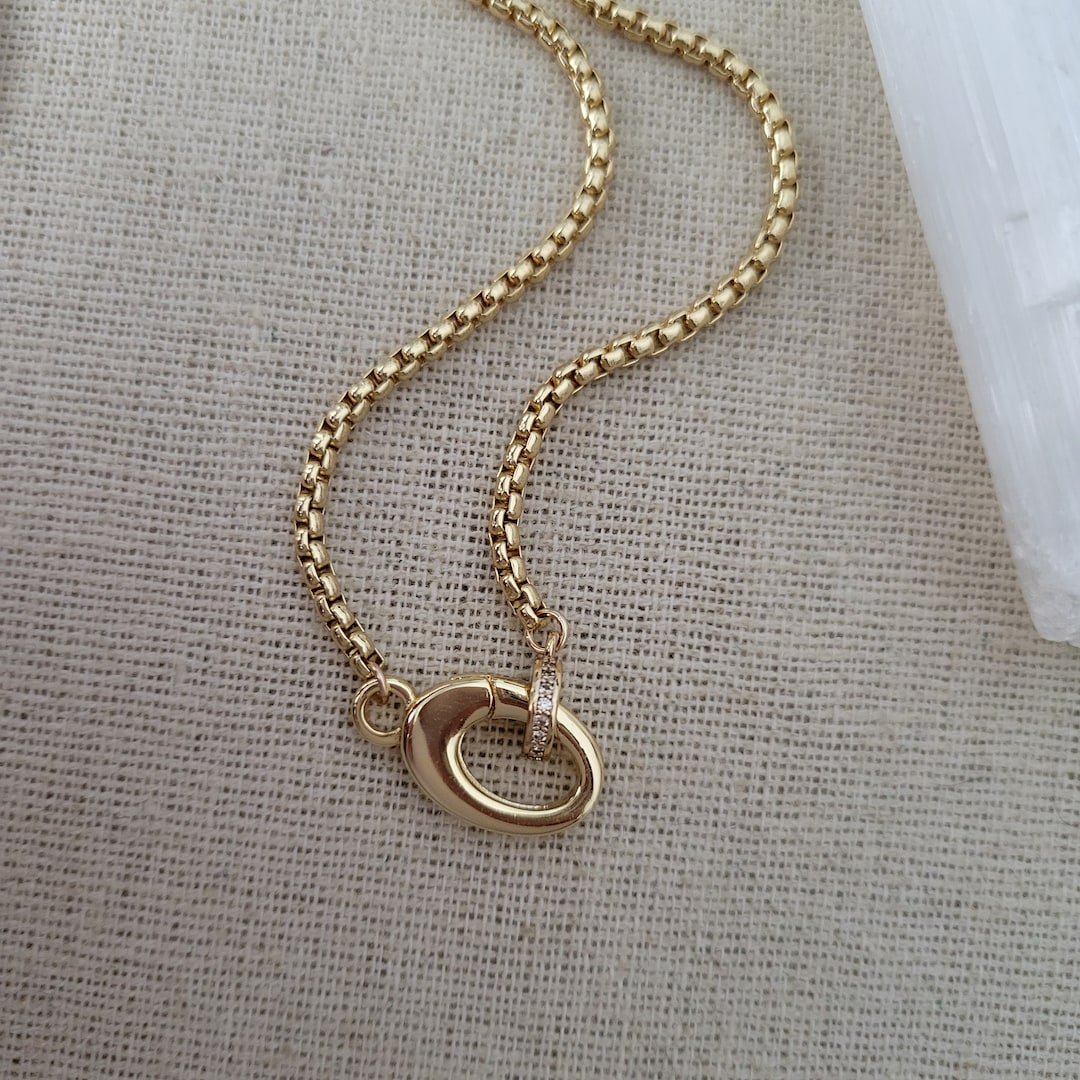 Oval Push Lock Necklace // Rolo Chain // 19mm - Etsy