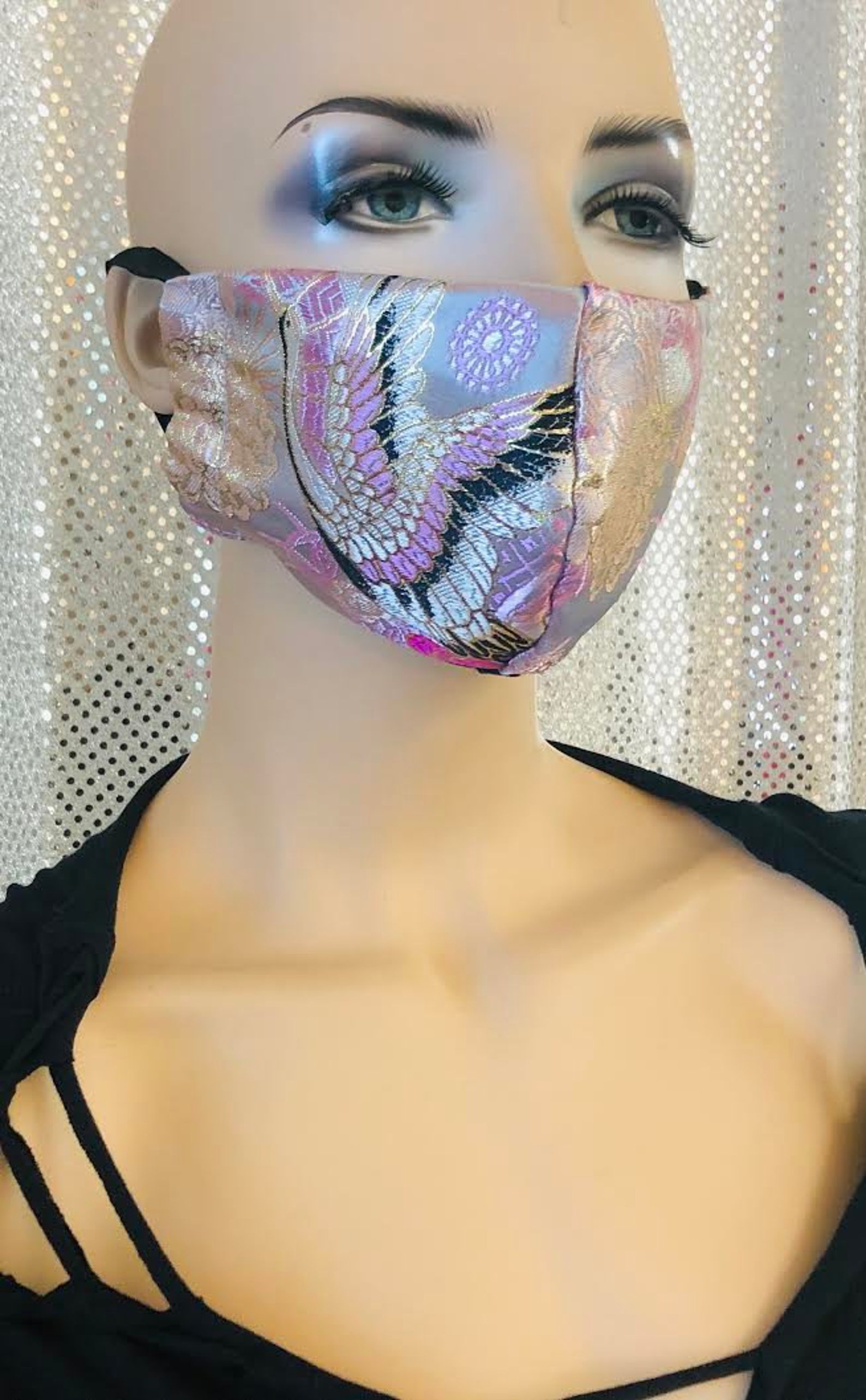 Face mask for Adult /kids Satin silver/pink KIMONO Flower | Etsy