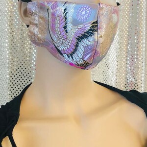 Face mask for Adult /kids Satin silver/pink KIMONO Flower | Etsy