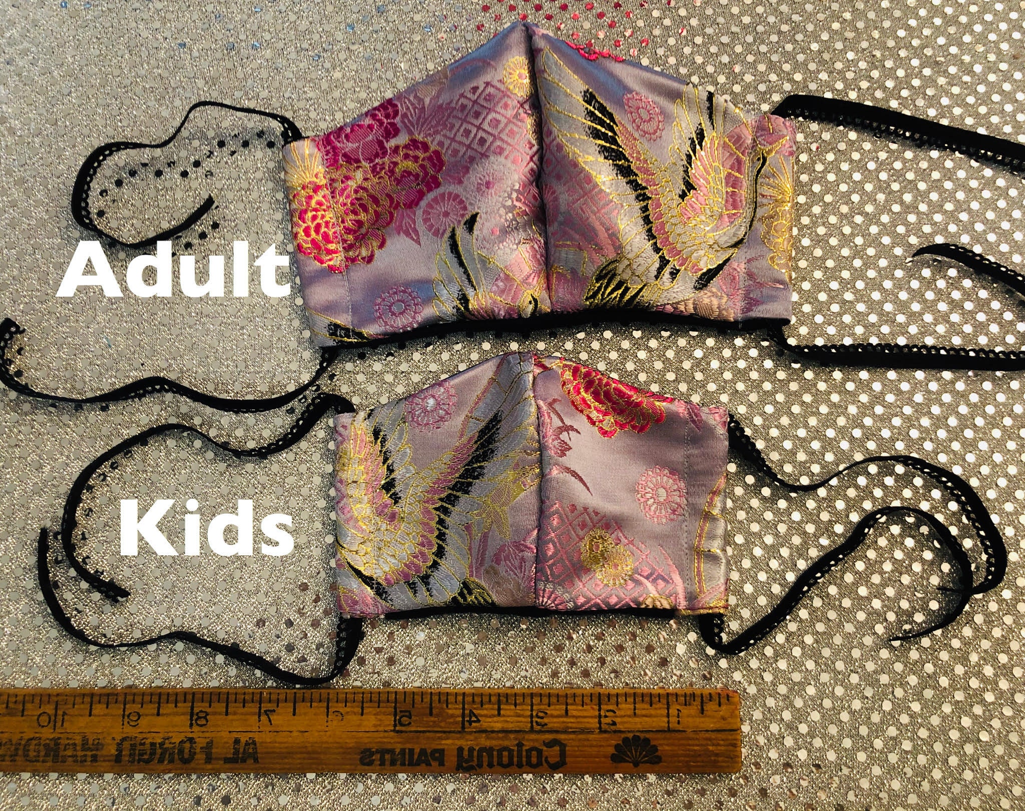 Face mask for Adult /kids Satin silver/pink KIMONO Flower | Etsy