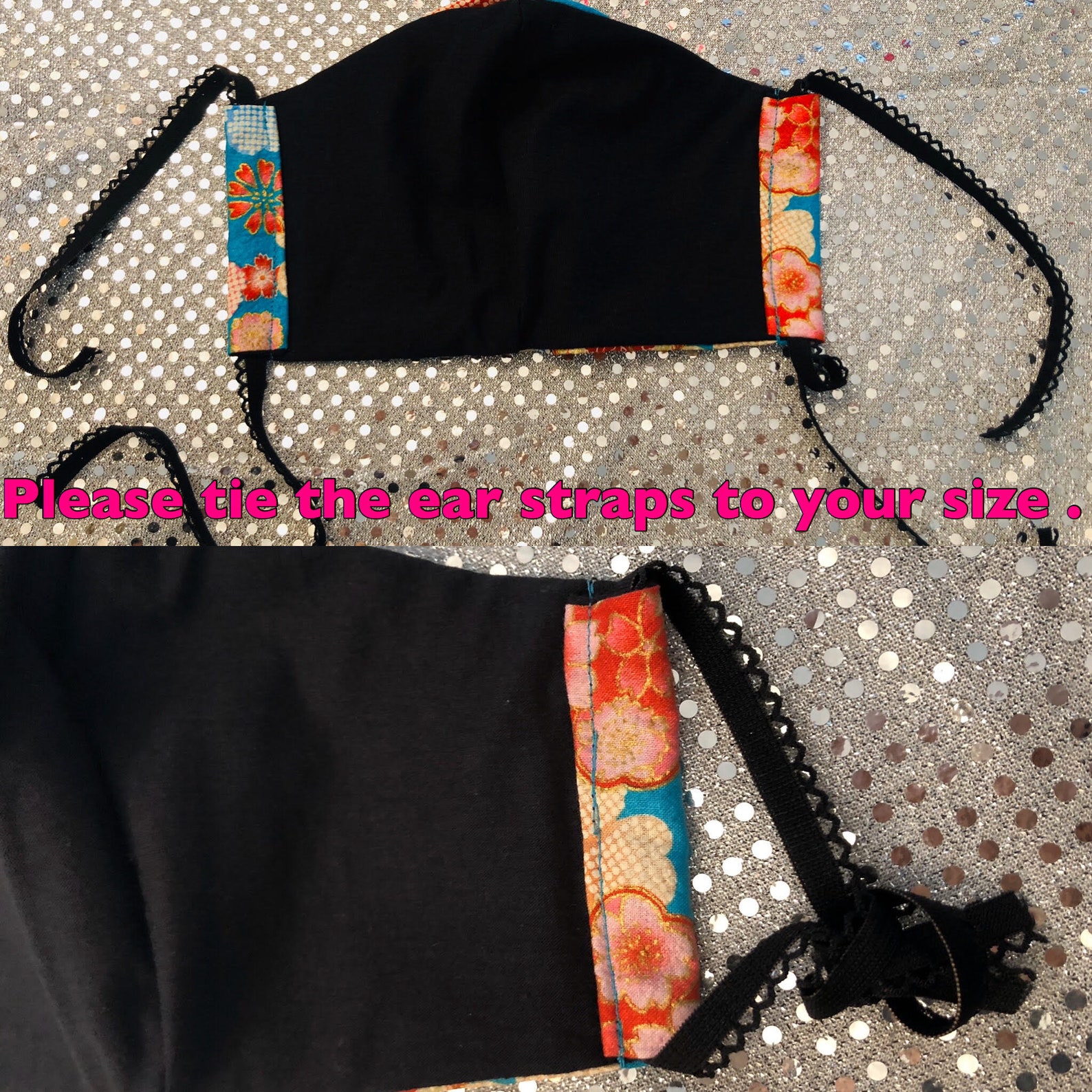 Face mask for Adult /kids Satin silver/pink KIMONO Flower | Etsy