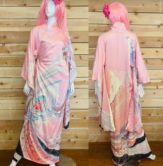 Gorgeous Peacock KIMONO PINK Vintage From Japan | Etsy
