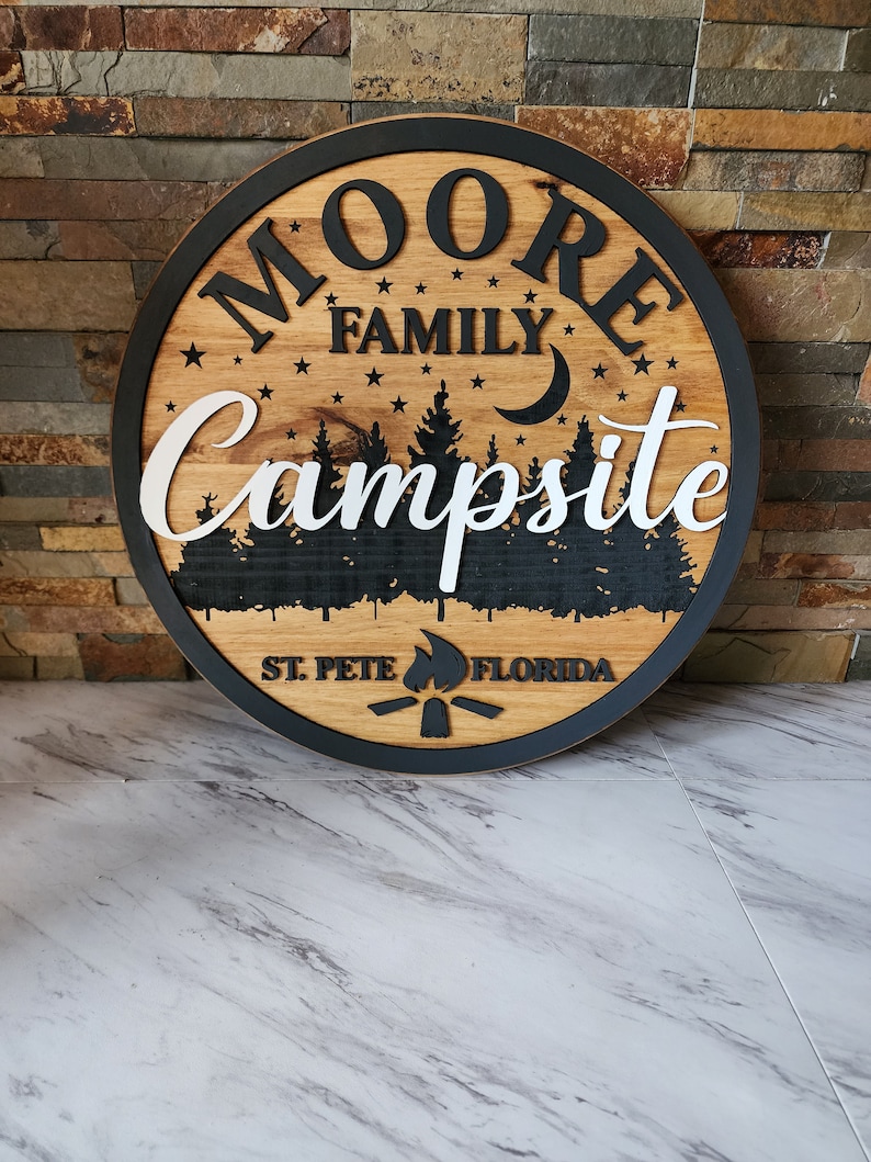 Custom Family Campsite Sign: 3D Laser Cut Wood RV Decor - Etsy
