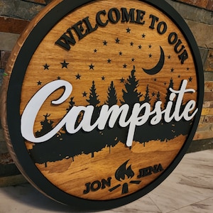 Personalized Campsite Sign: Engraved 3D Pine Wood Camper Decor. INDOOR ...