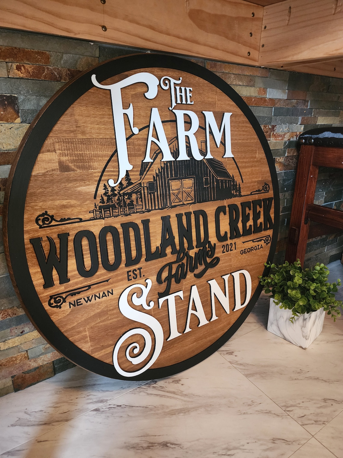 Custom Outdoor Wood Sign: Personalized Round Plaque, Logo Design - Etsy