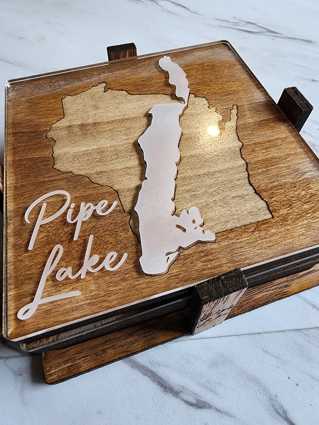 Lake Map Coasters, Coasters for Lakehouse, Personalized Coaster Set ...