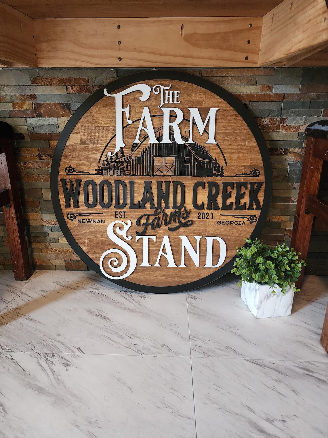 Custom Outdoor Wood Sign: Personalized Round Plaque, Logo Design - Etsy