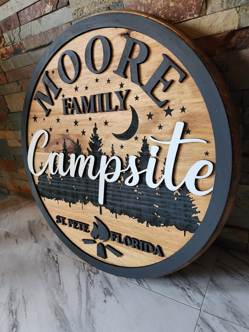 Custom Family Campsite Sign: 3D Laser Cut Wood RV Decor - Etsy