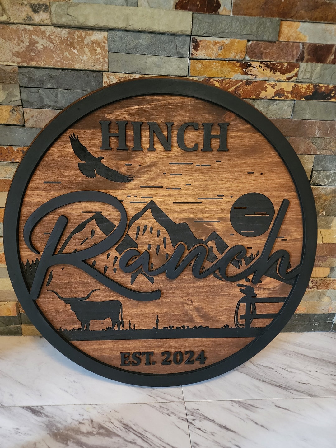 Black Cattle Ranch Sign, Western Style Decor, Ranch Style Sign, Steer ...