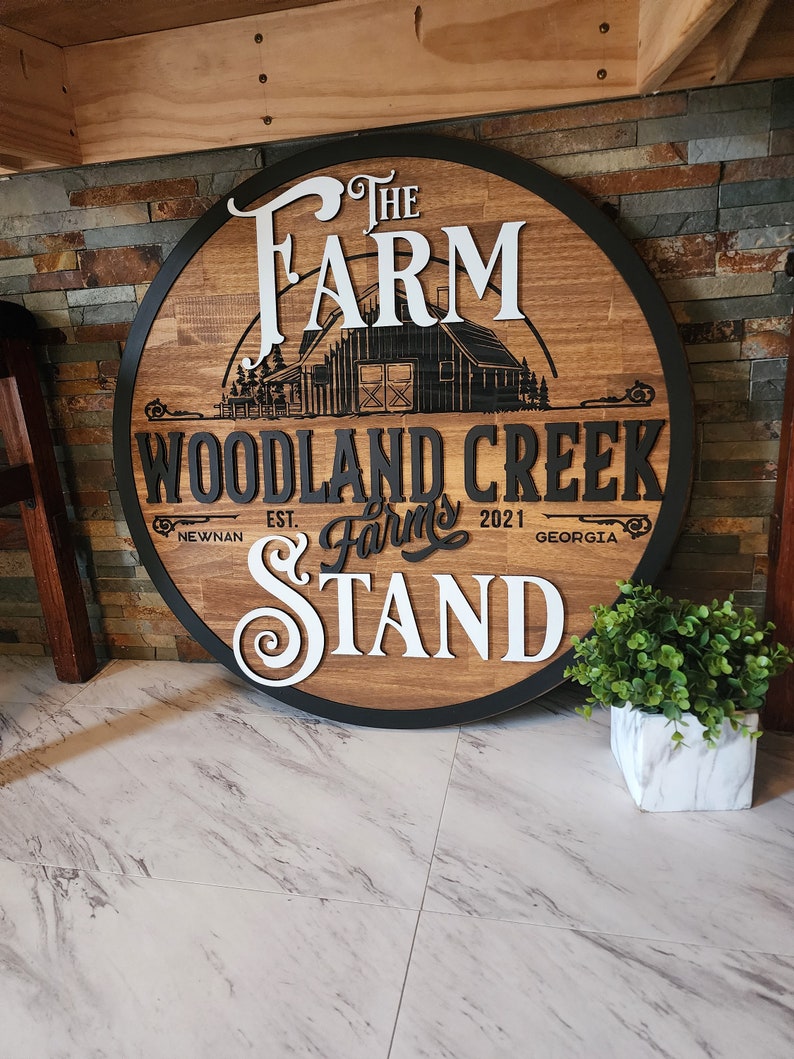 Custom Outdoor Wood Sign: Personalized Round Plaque, Logo Design - Etsy