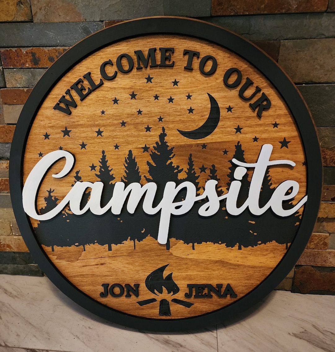 Personalized Campsite Sign: Engraved 3D Pine Wood Camper Decor. INDOOR ...