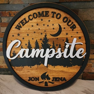 Personalized Campsite Sign: Engraved 3D Pine Wood Camper Decor. INDOOR ...