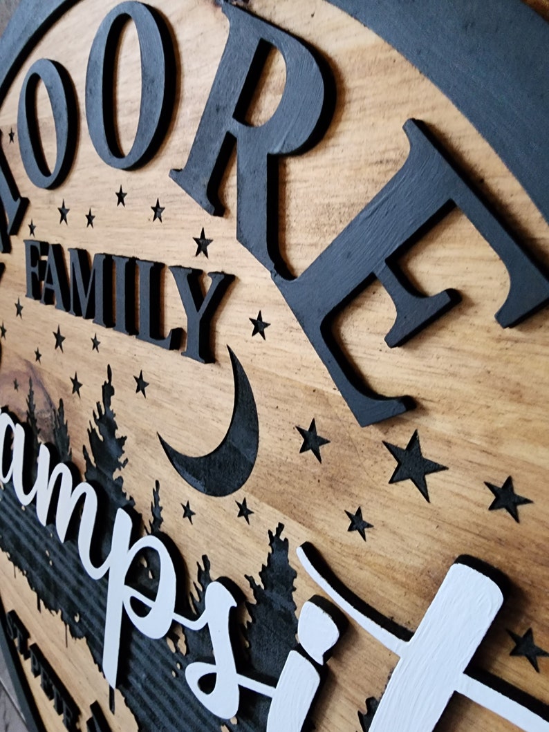 Custom Family Campsite Sign: 3D Laser Cut Wood RV Decor - Etsy