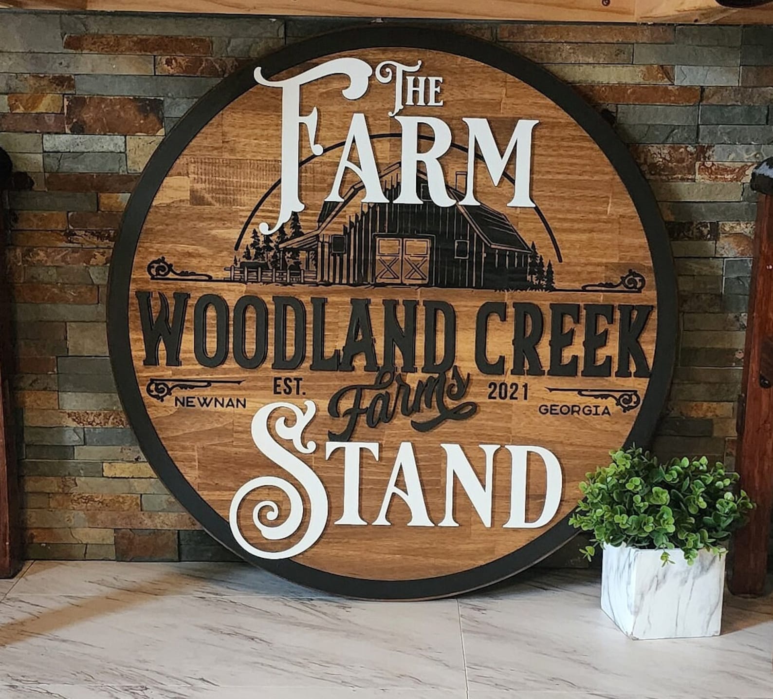 Custom Outdoor Wood Sign: Personalized Round Plaque, Logo Design - Etsy