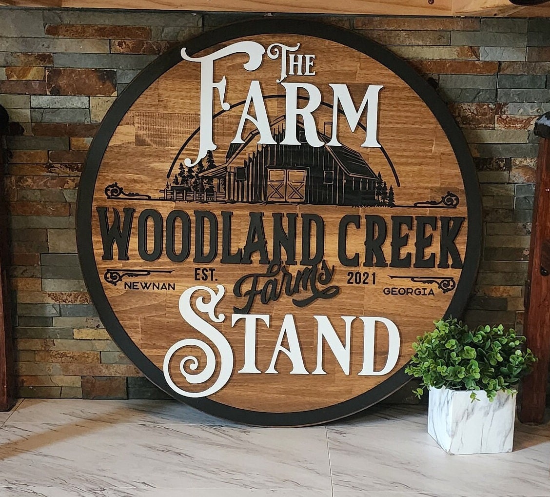Custom Outdoor Wood Sign: Personalized Round Plaque, Logo Design - Etsy