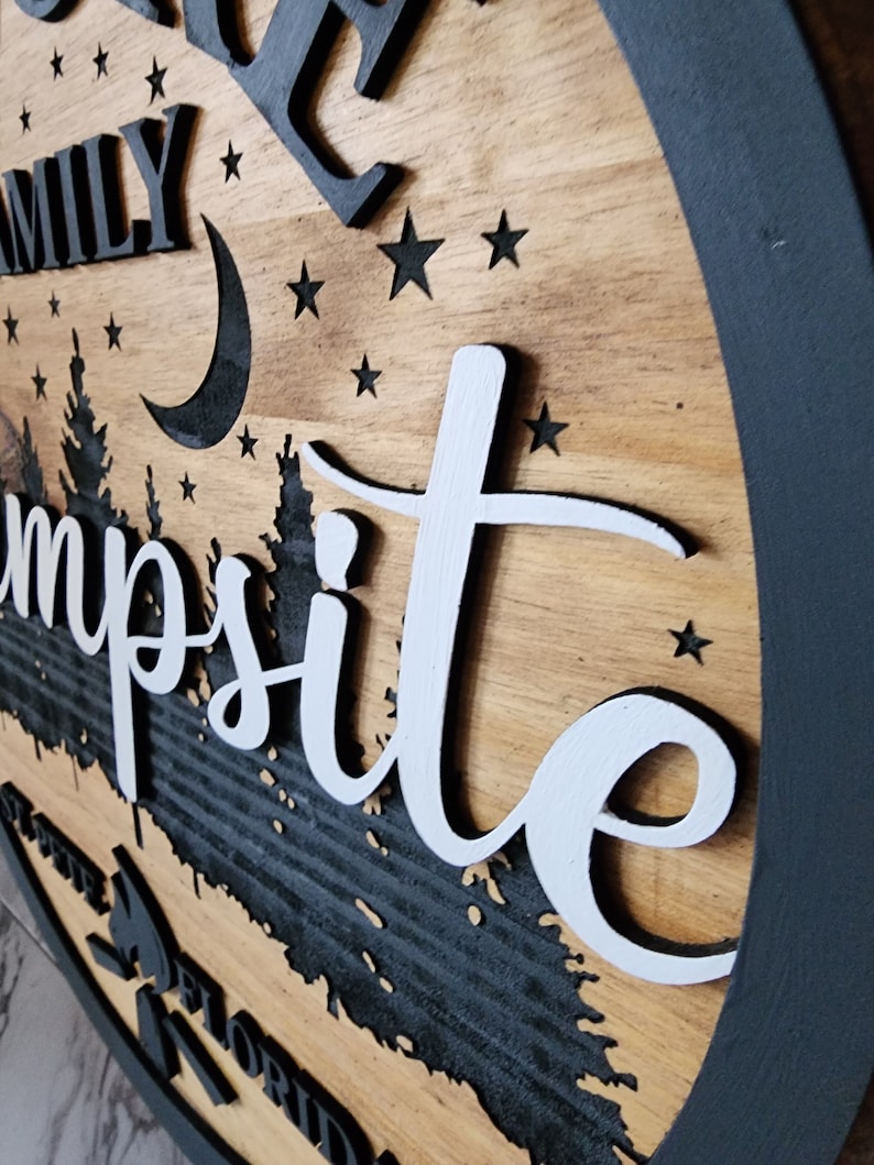Custom Family Campsite Sign: 3D Laser Cut Wood RV Decor - Etsy