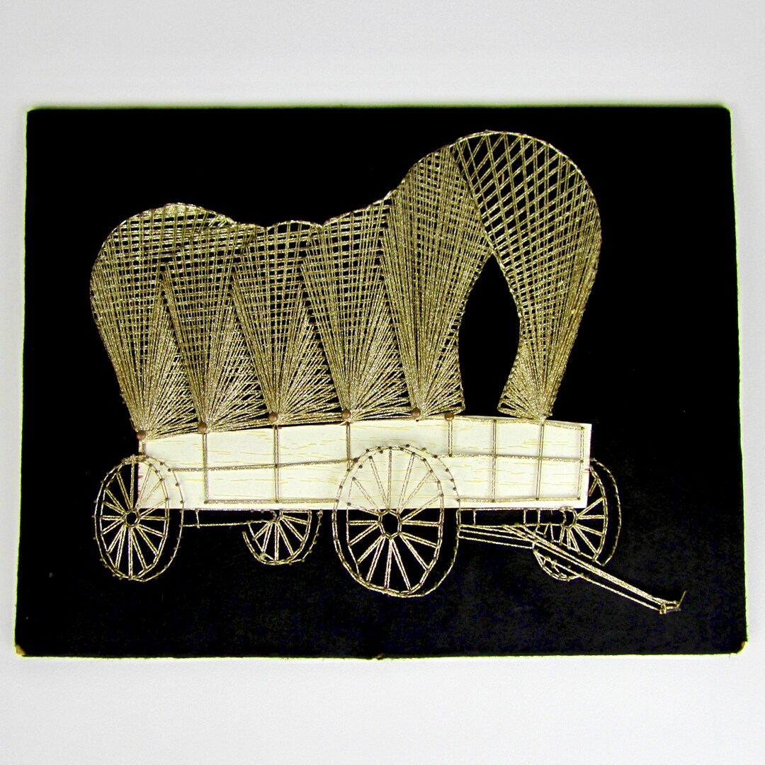 Vintage Covered Wagon Gold String Art Wall Hanging- (21" X 16") Retro ...