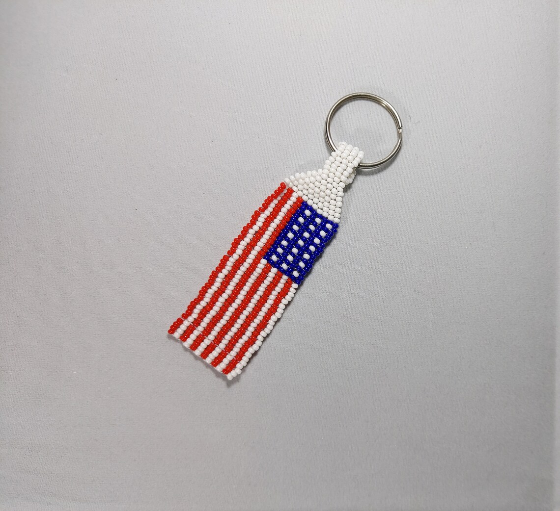 Beaded Flag Key Ring. Beaded Flag Key Holder. Beadwork Flag | Etsy
