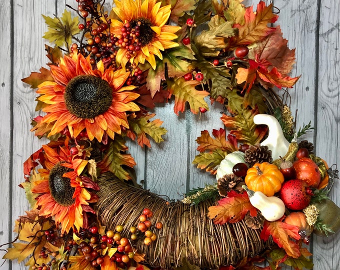Fall Wreath Fall Decor Cornucopias Home Decor Thanksgiving - Etsy
