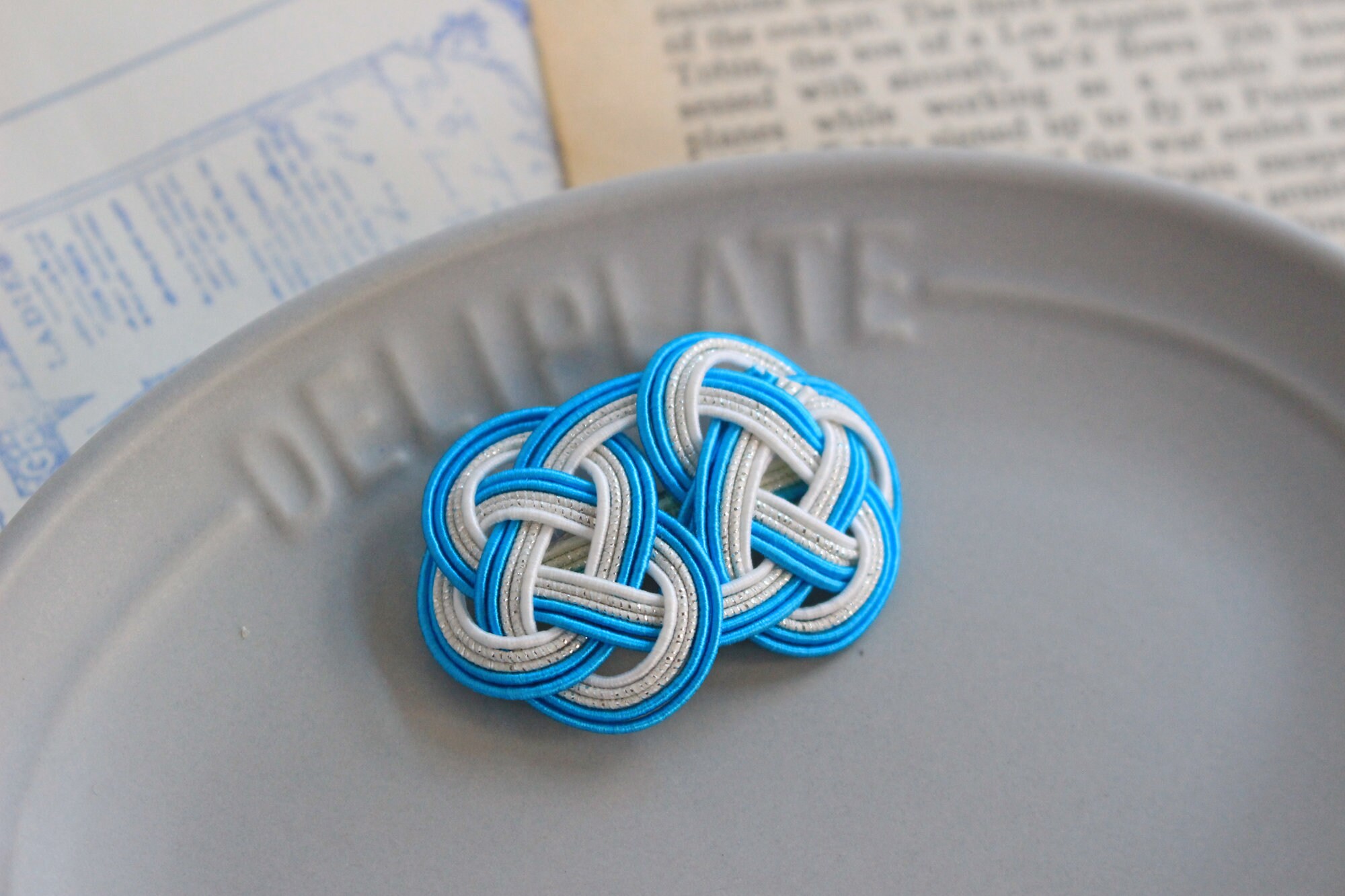 Japanese Accessories Mizuhiki Knot Brooch Blue and Silver - Etsy
