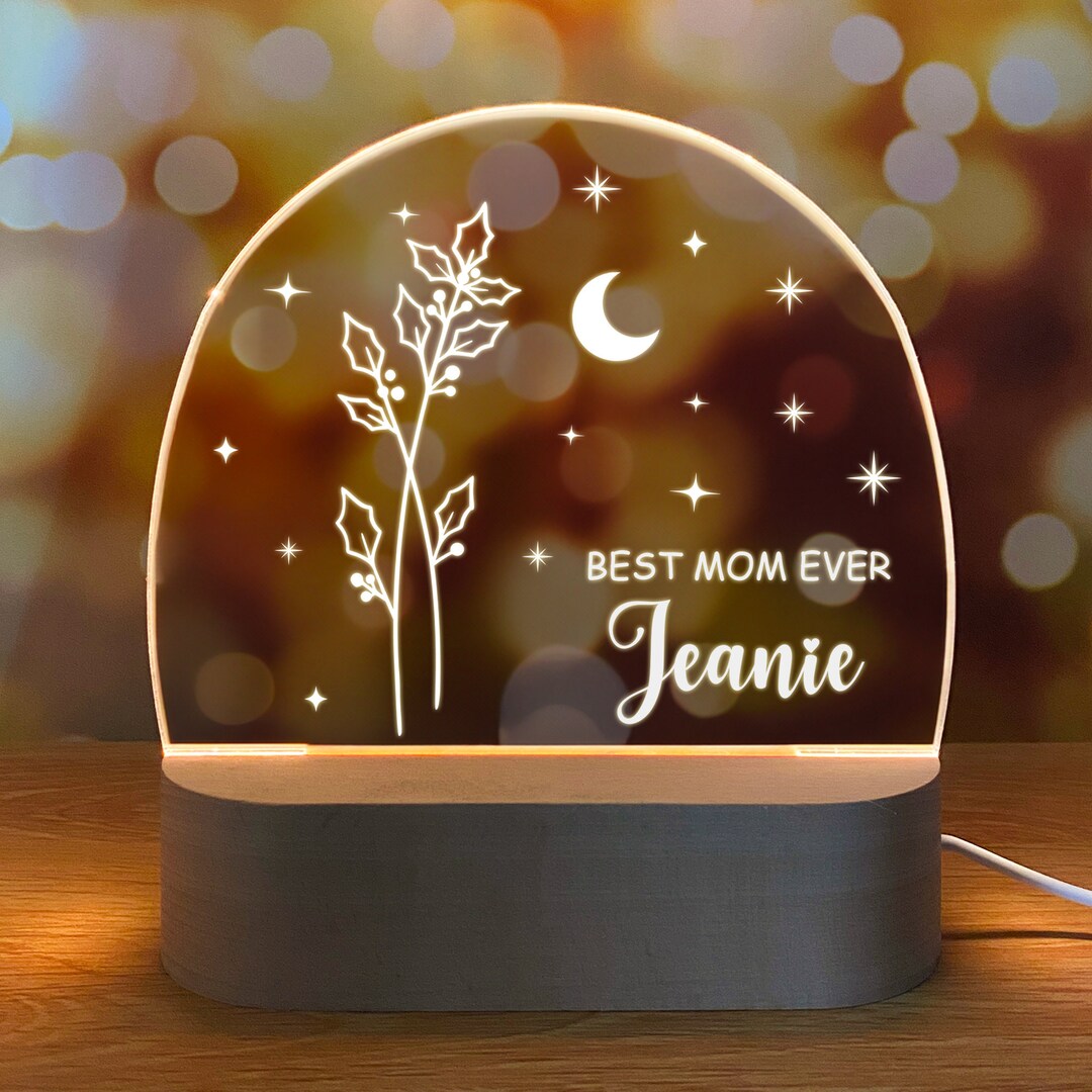 Custom Birth Flower Night Light With Nameacrylic Bedside - Etsy