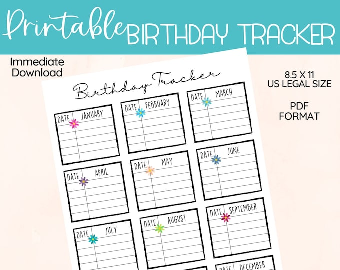 Birthday Tracker Birthday Reminder Birthday Log Birthday - Etsy