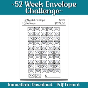 52 Week Envelope Challenge, Money Challenge, Savings Challenge Tracker ...