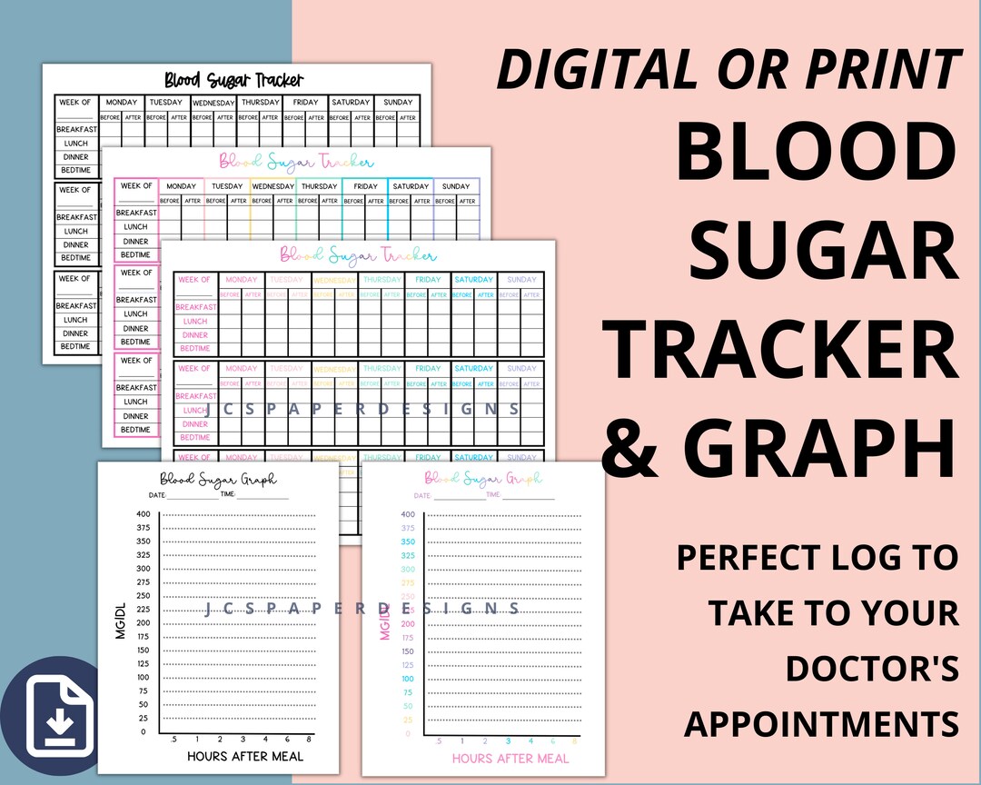 Blood Sugar Tracker, Glucose Tracker, Diabetes Log, Weekly Sugar ...