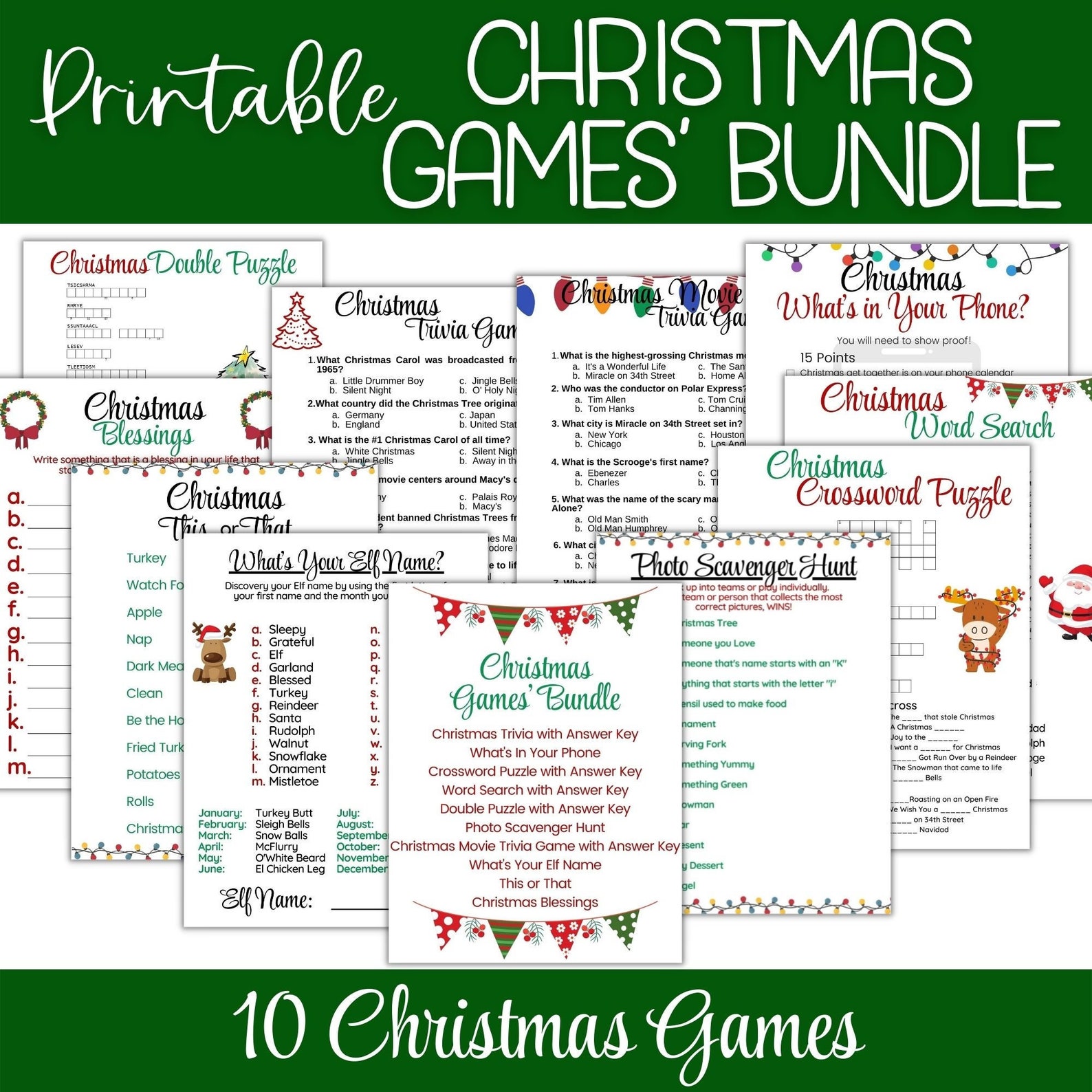 Christmas Printable Games for Kids and Adults, Holiday Games for ...