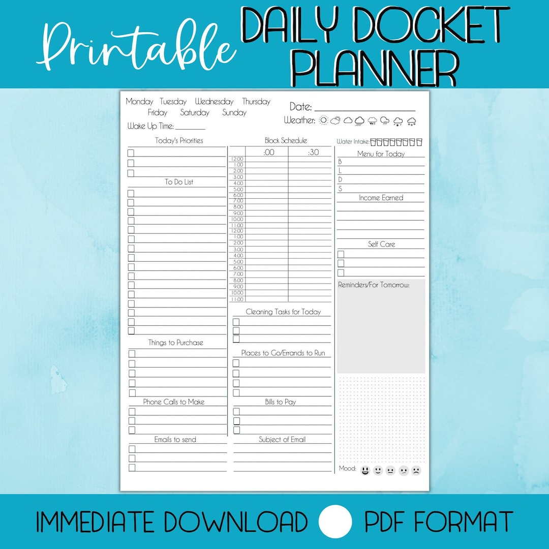 Daily Docket Planner: Printable To-do List Organizer (PDF) - Etsy UK