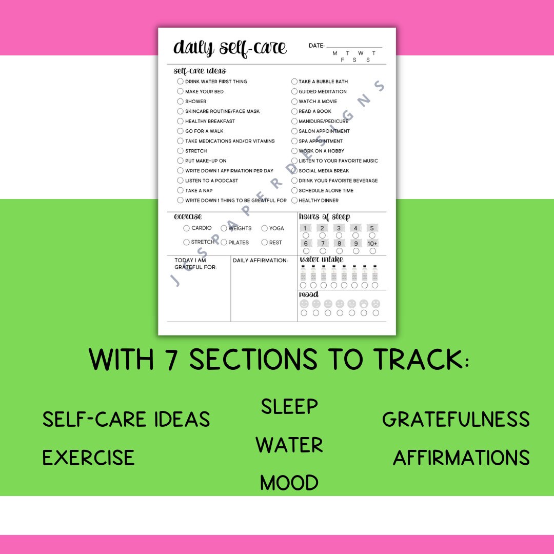 Daily Self Care Printable Checklist Self Care Ideas Journal Tracker