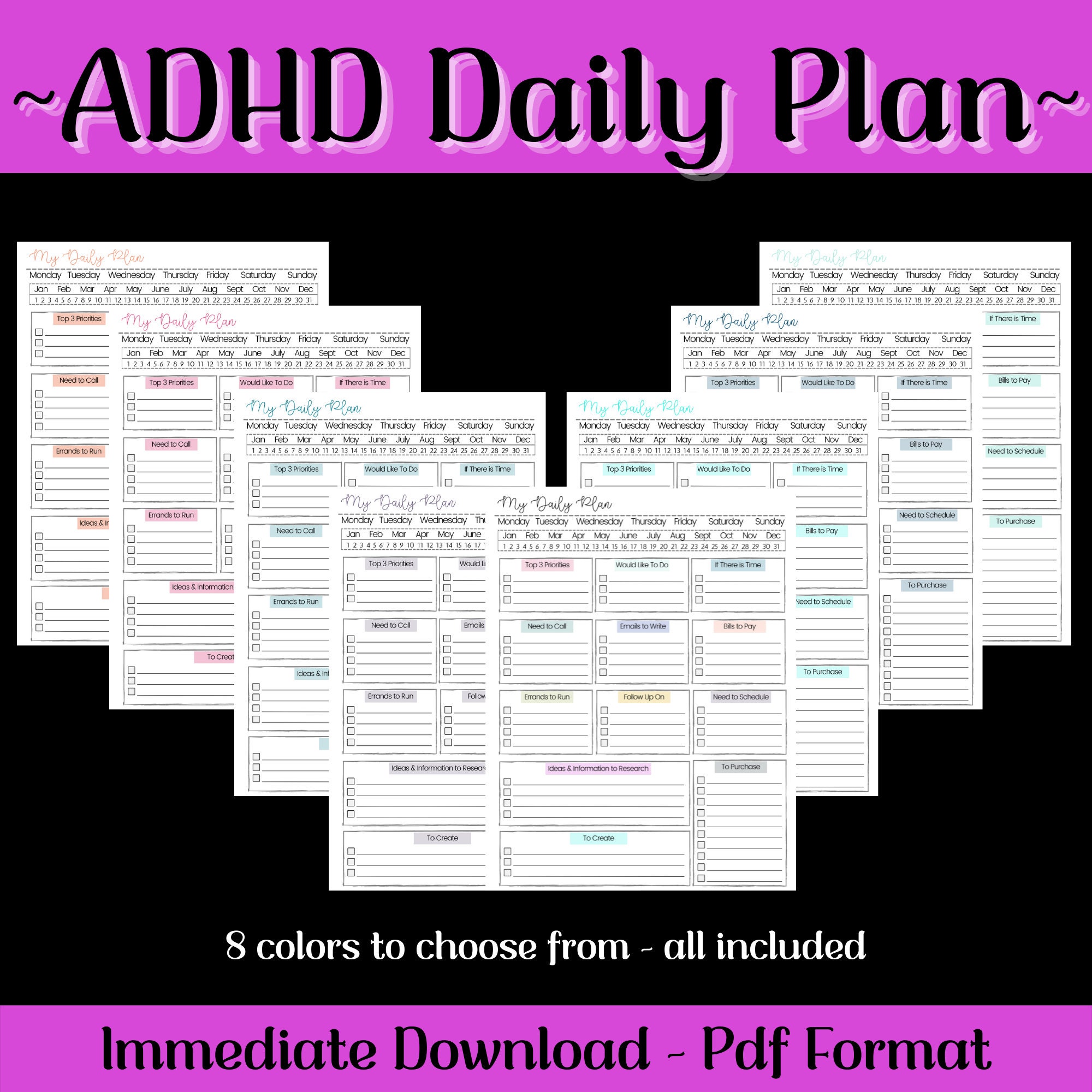 ADHD DAILY PLANNER to Do List Productivity Day Planner Work | Etsy