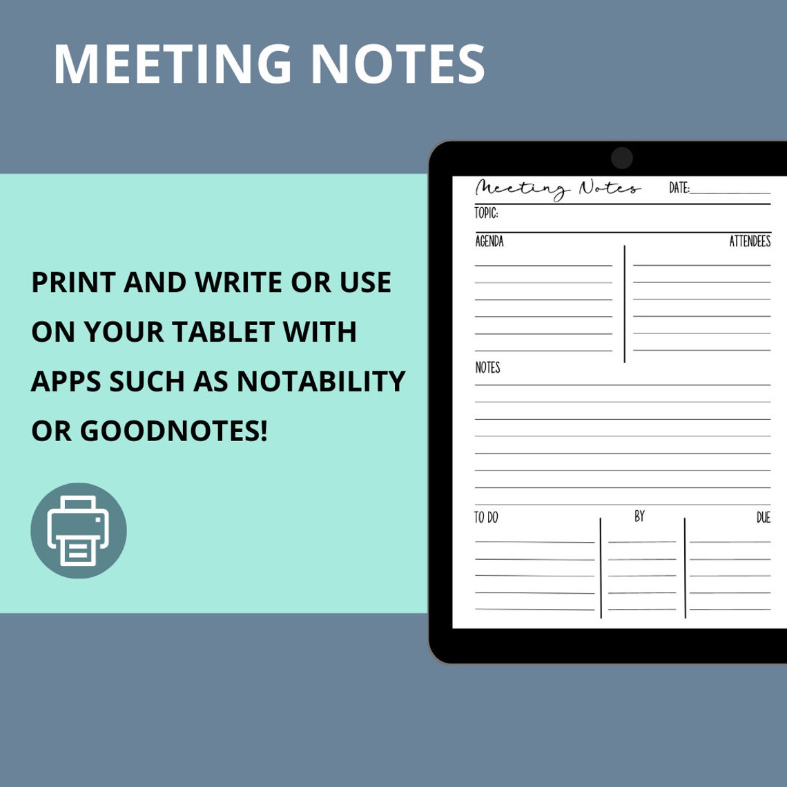 Meeting Notes Printable PDF Template, Digital Download, Conference ...