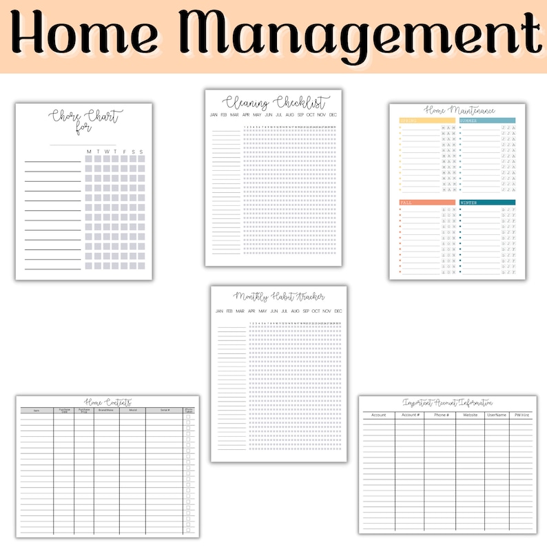 Household Planner Home Management Organizer, Organization Printable ...