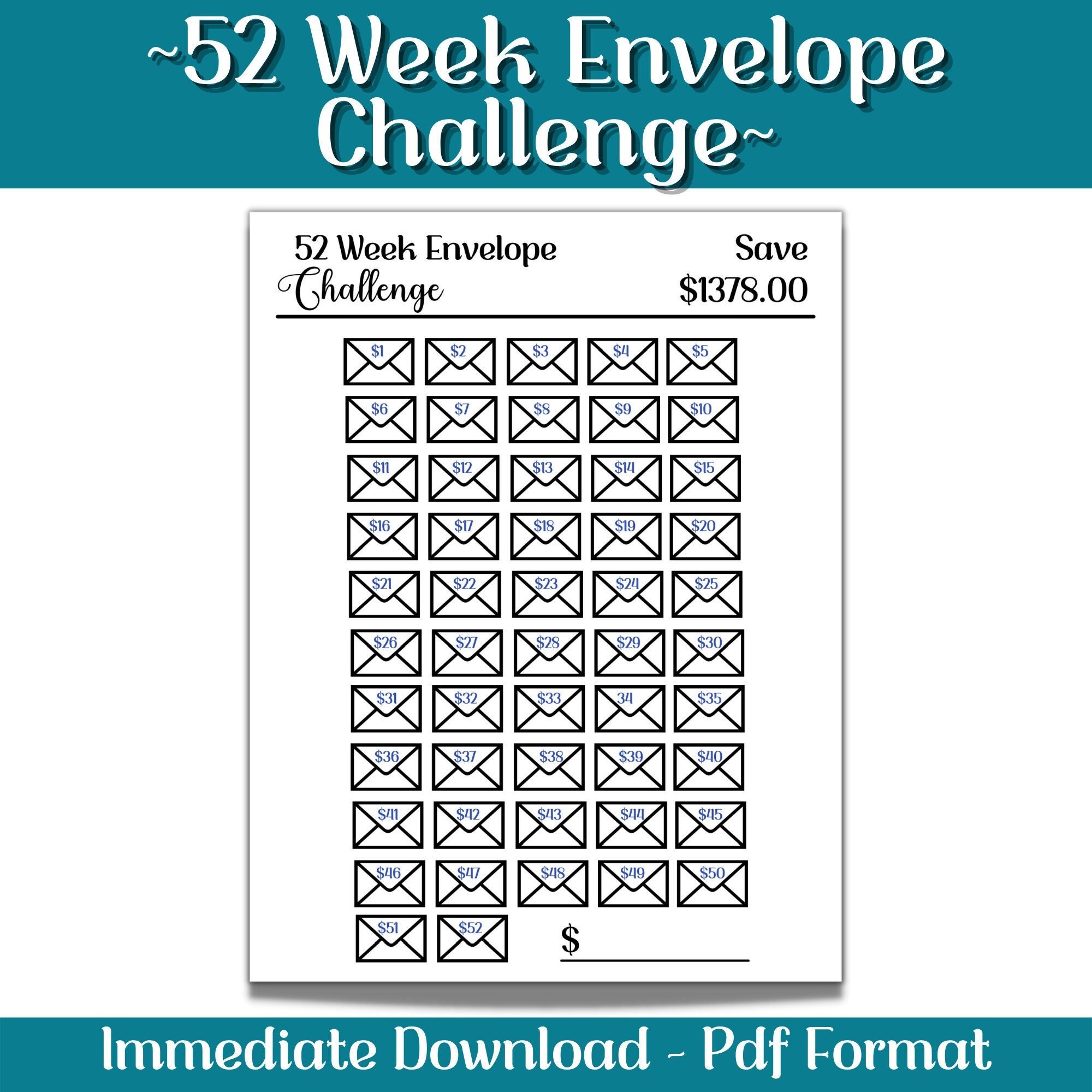 52 Week Envelope Challenge, Money Challenge, Savings Challenge Tracker ...