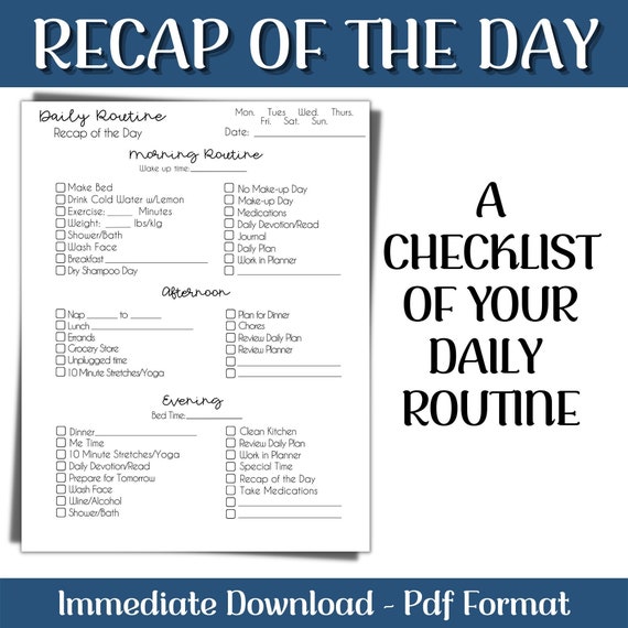 Daily Routine Checklist Recap of the Day Routine Tracker - Etsy