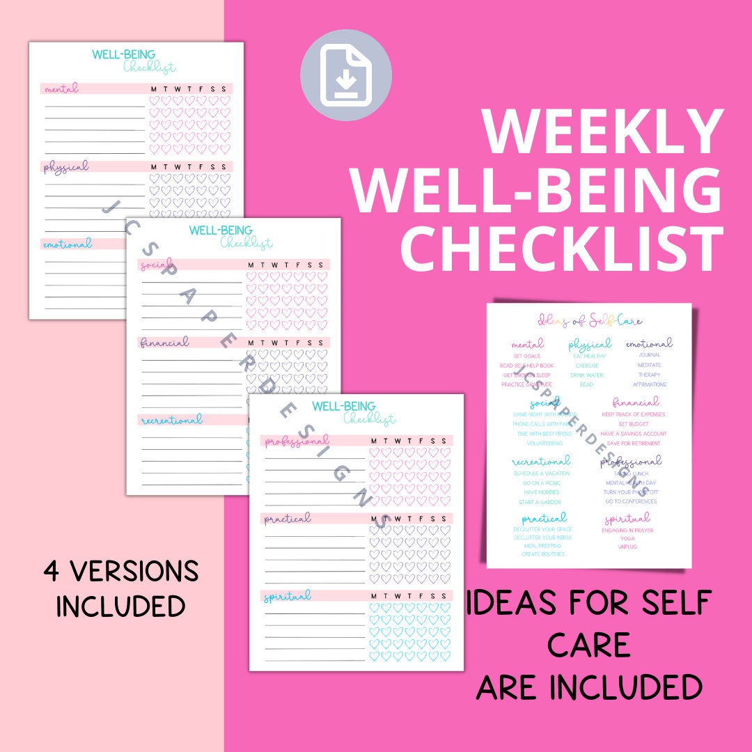 Digital Well-being Checklist, Self-care Planner, Selfcare Journal ...