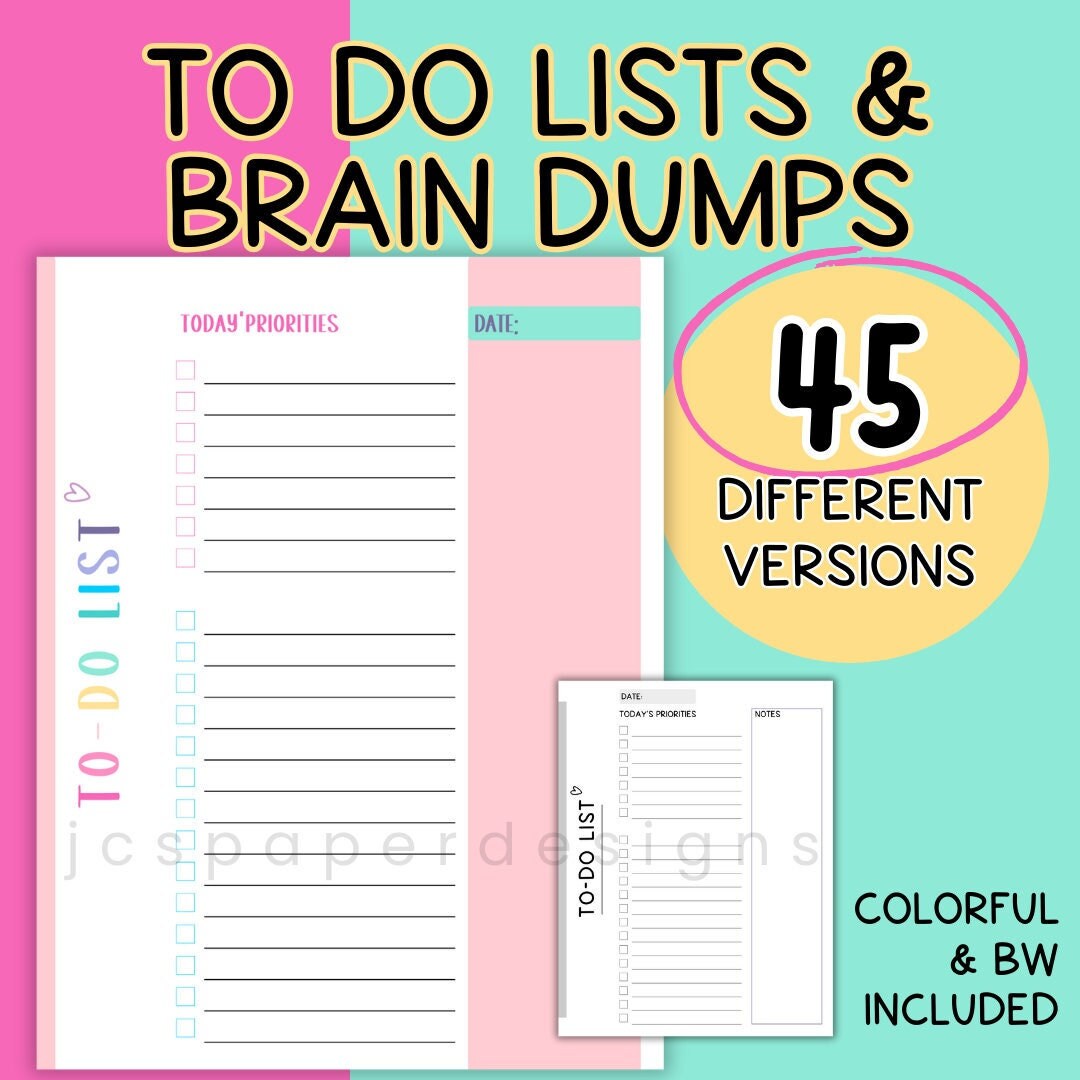 Printable ADHD to Do Lists & Brain Dump Bundle: 45 Templates (digital ...