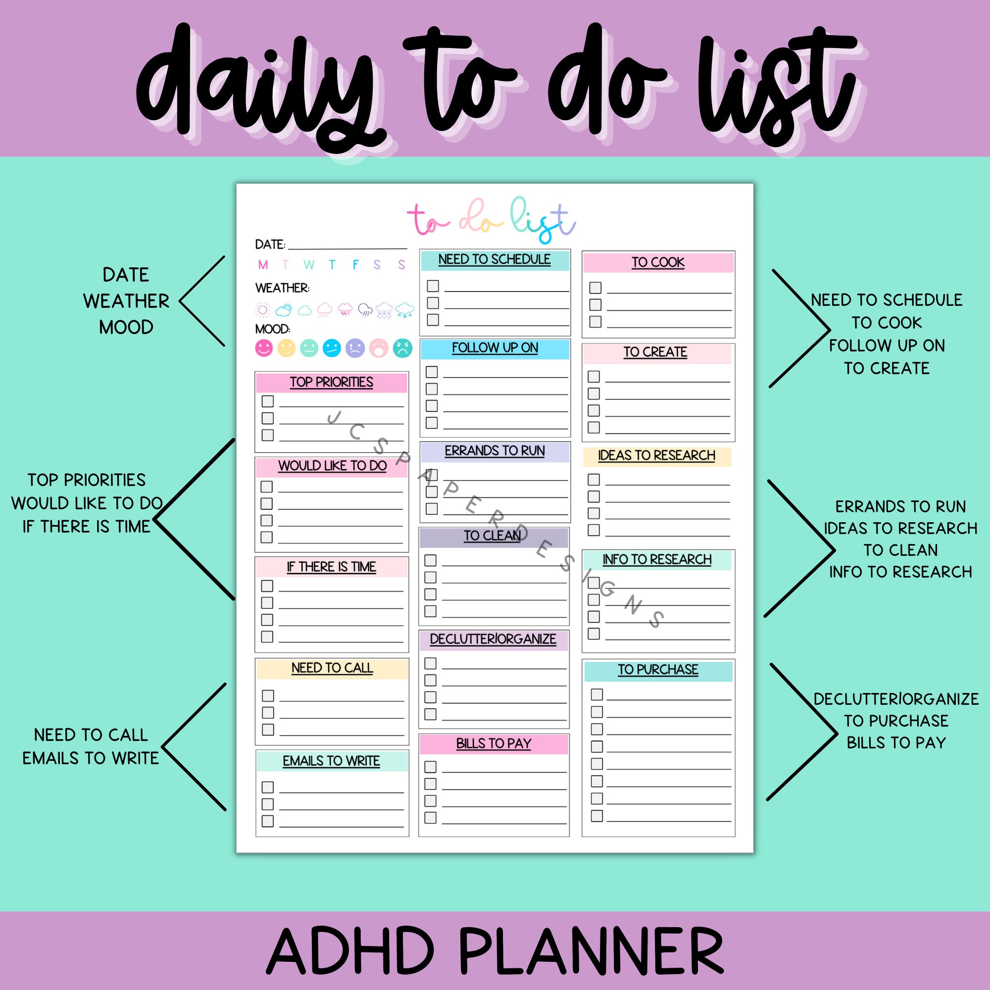 ADHD Daily Planner: Brain Dump, To-do List (digital Download) - Etsy